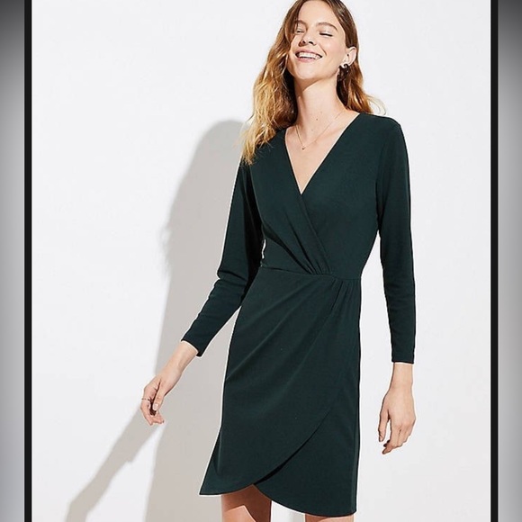 LOFT | Dresses | Nwt Loft Green Shirred Crepe Wrap Dress | Poshmark